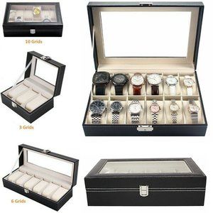 Accessories | 6 Slot Leather Watch Box Display Case Organizer Glass ...
